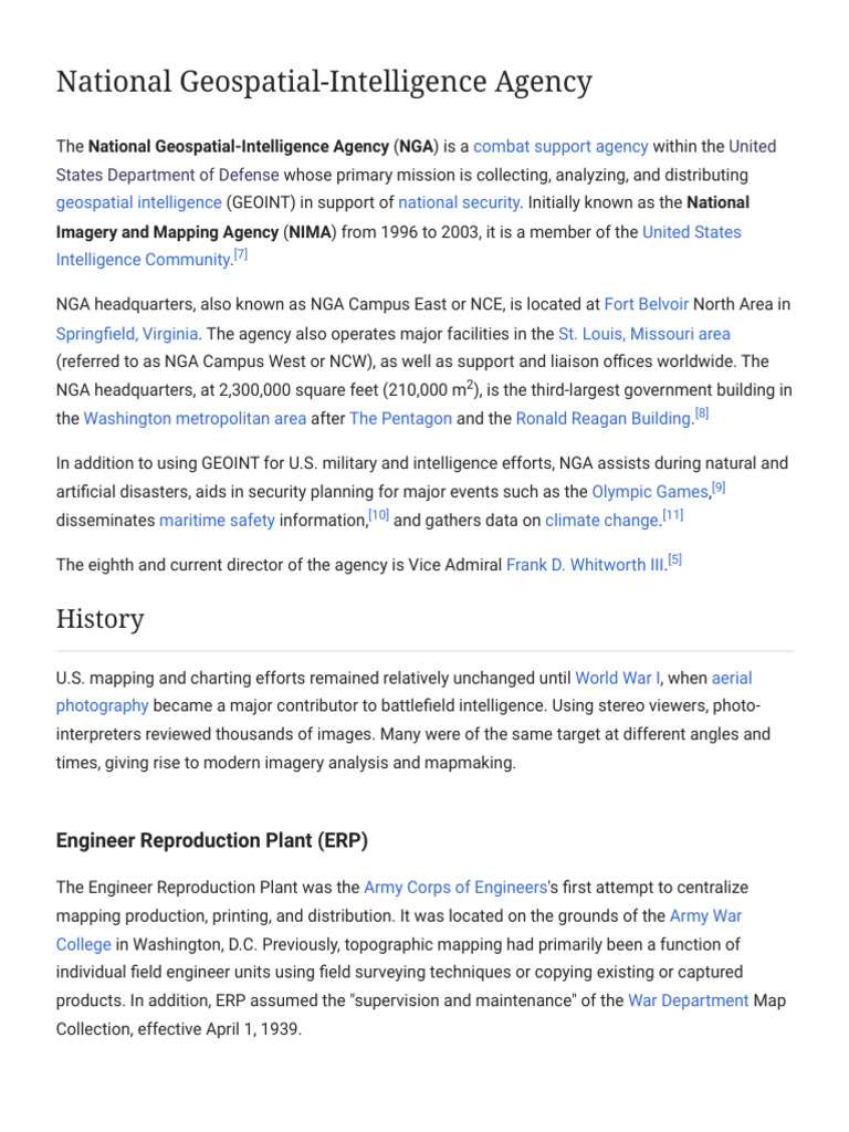 National Geospatial-Intelligence Agency - Wikipedia | PDF | Intelligence Assessment