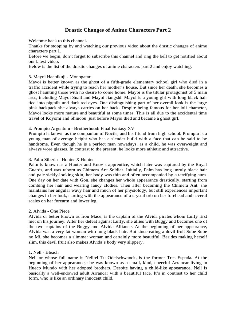 Drastic Changes of Anime Characters Part 2 | PDF