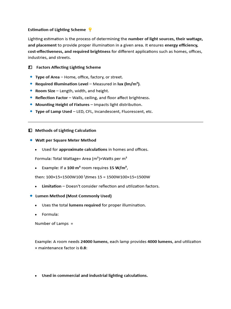 Lighting Scheme Estimation Guide | PDF | Lighting | Electrical Wiring