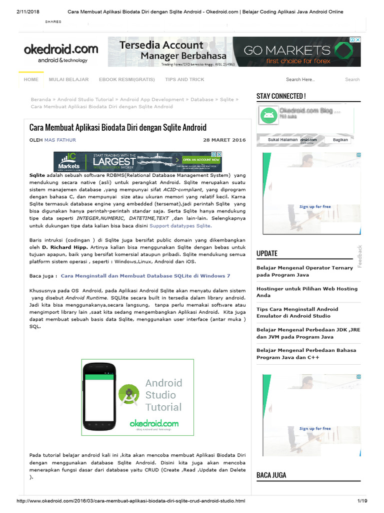 Cara Membuat Aplikasi Biodata Diri Dengan Sqlite Android - Okedroid | PDF