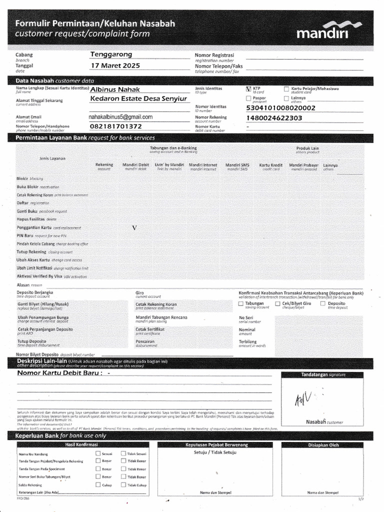 Contoh Formulir Penerbitan Kartu ATM | PDF
