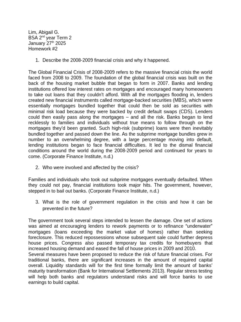 Understanding the 2008 Financial Crisis | PDF | Mortgages | Loans