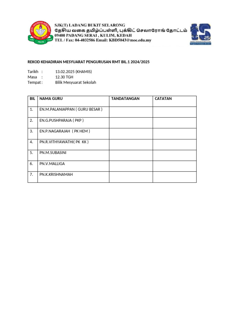 REKOD KEHADIRAN GURU | PDF