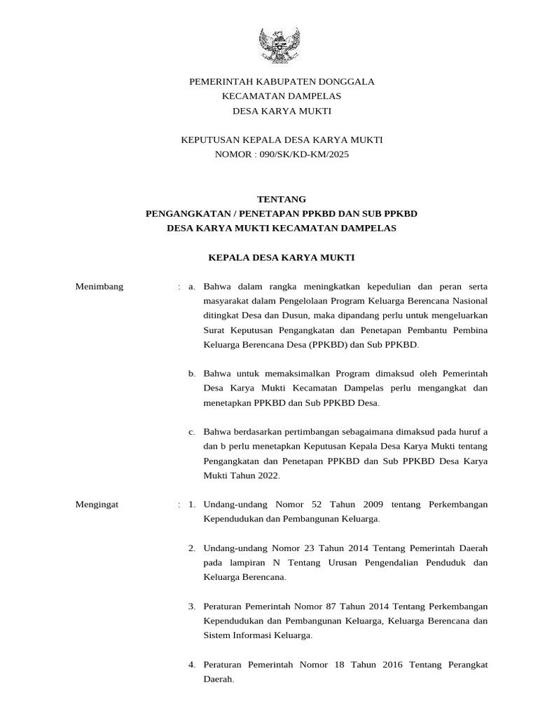 SK PPKBD & Sub PPKBD Desa Karya Mukti 2024 | PDF