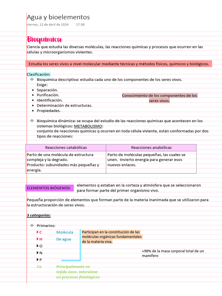 Agua y Bioelementos | PDF | Polaridad química | Propiedades del agua