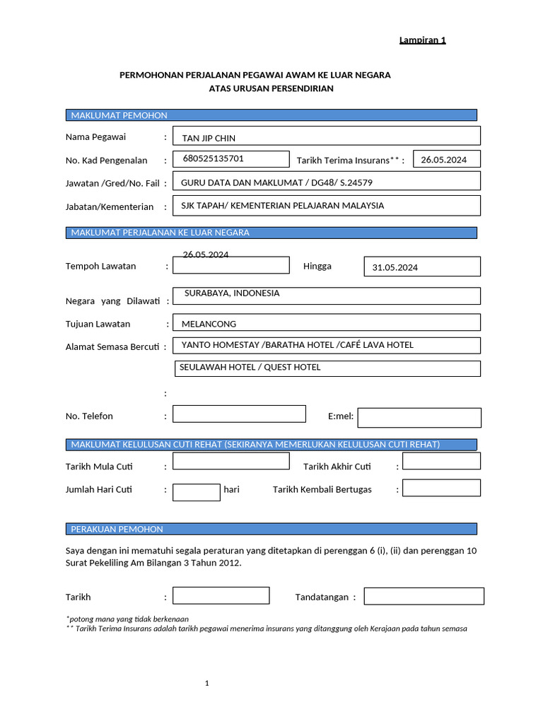 BORANG KELUAR NEGARA | PDF