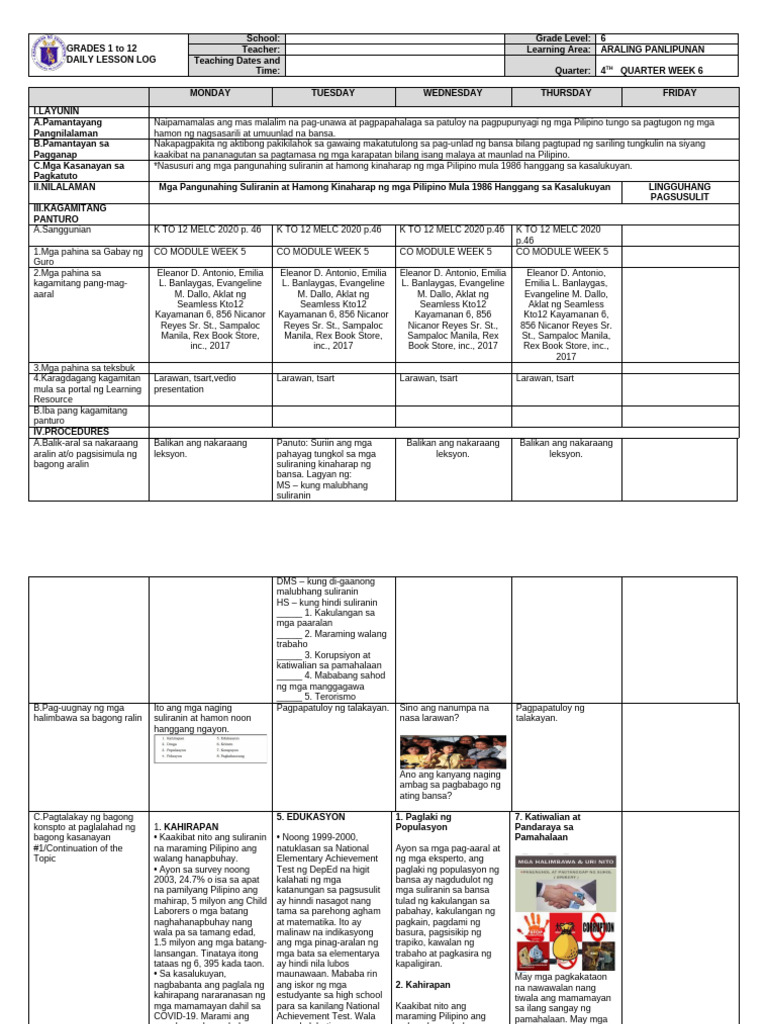 DLL_G6-ARALING-PANLIPUNAN_Q4_W6 | PDF
