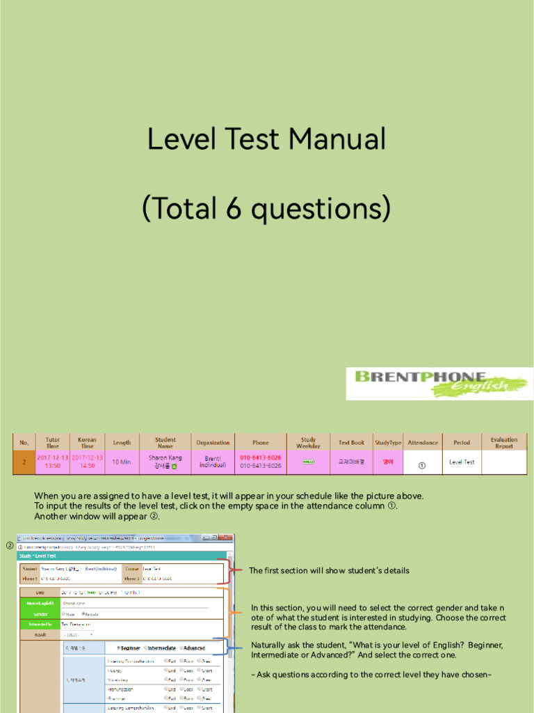 English Level Test Manual Guide | PDF | Question | English Language