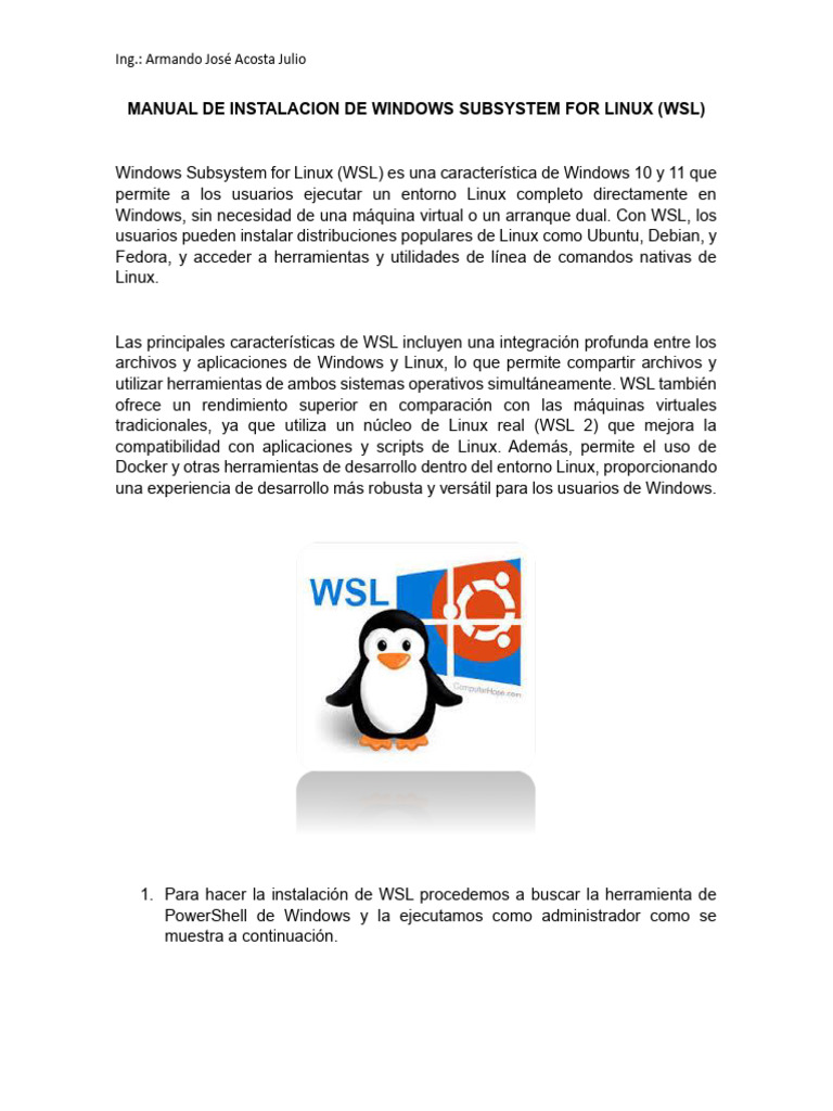 Manual de Instalacion de WSL | PDF | Interfaz de línea de comando | Distribución de Linux