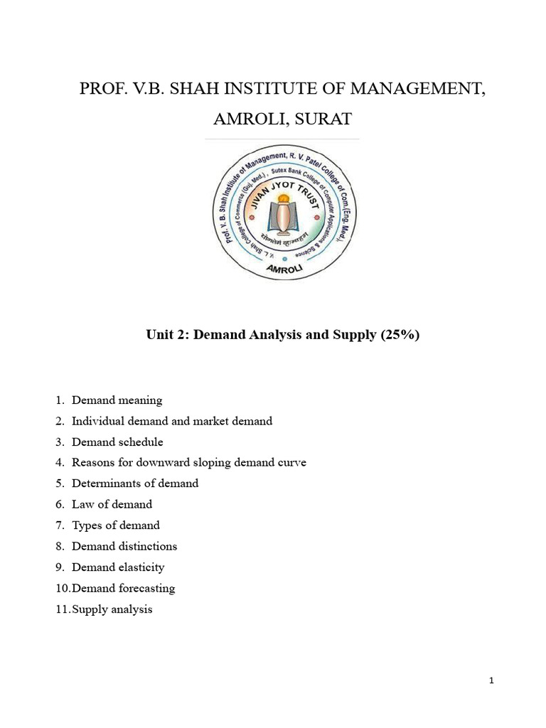 Unit - 2 (Demand and Supply Analysis) | PDF | Demand | Elasticity ...
