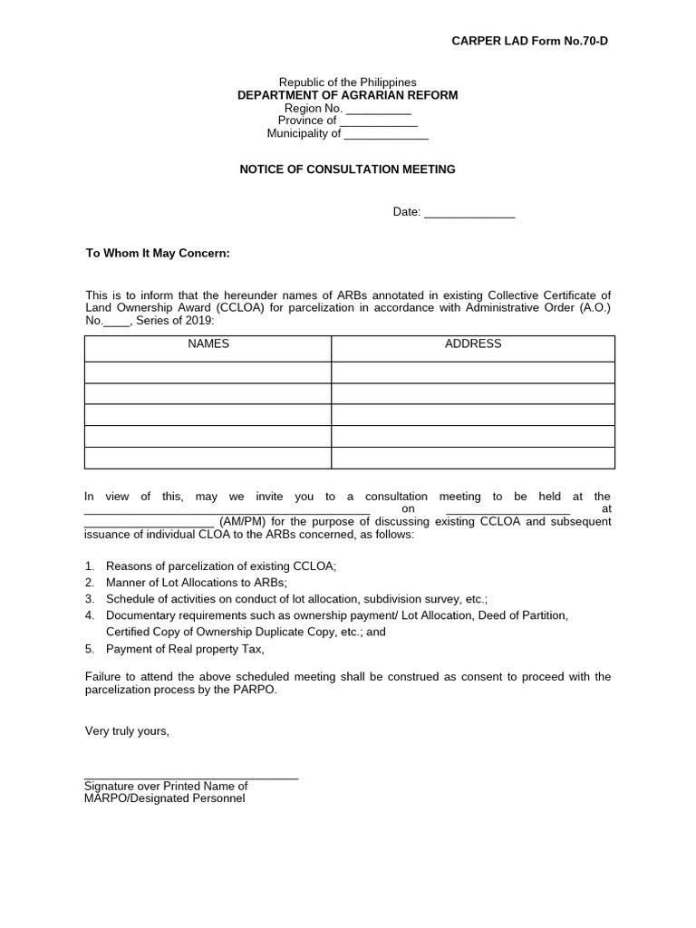 CARPER LAD Form No. 70-D | PDF