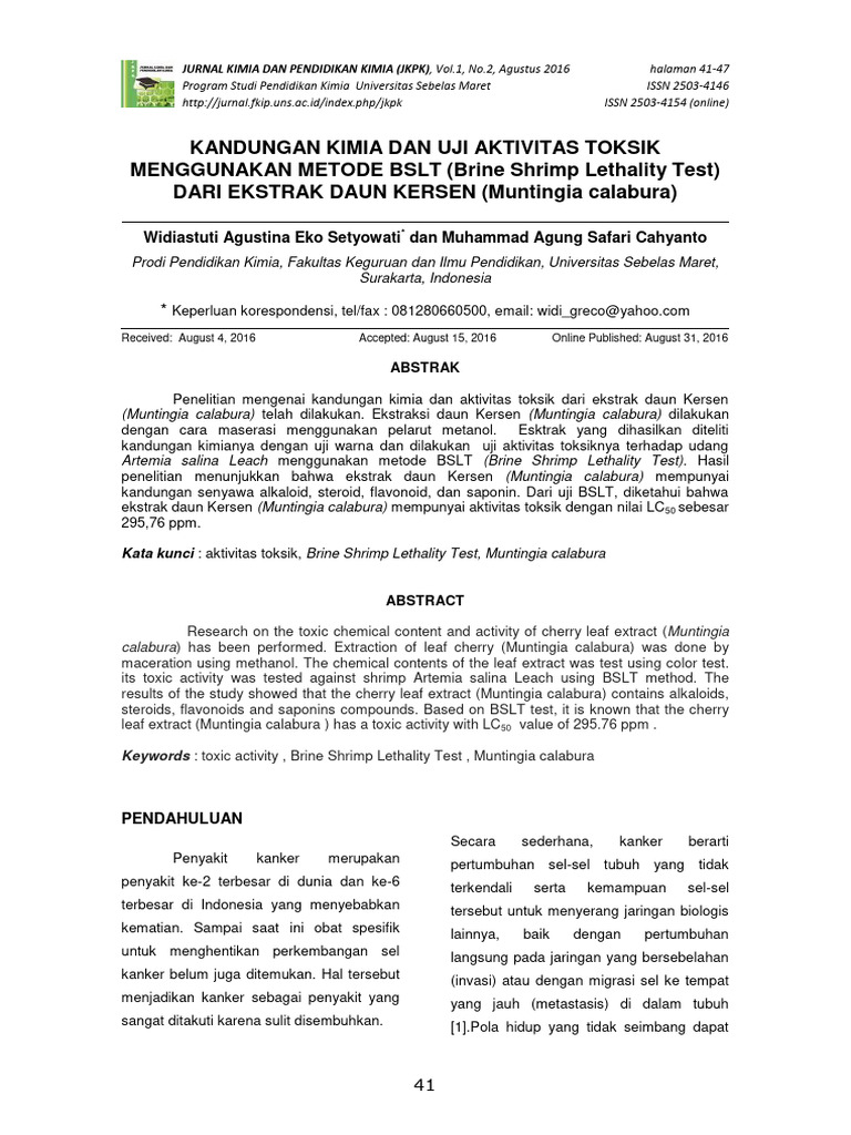 Uji Toksik Ekstrak Daun Kersen | PDF