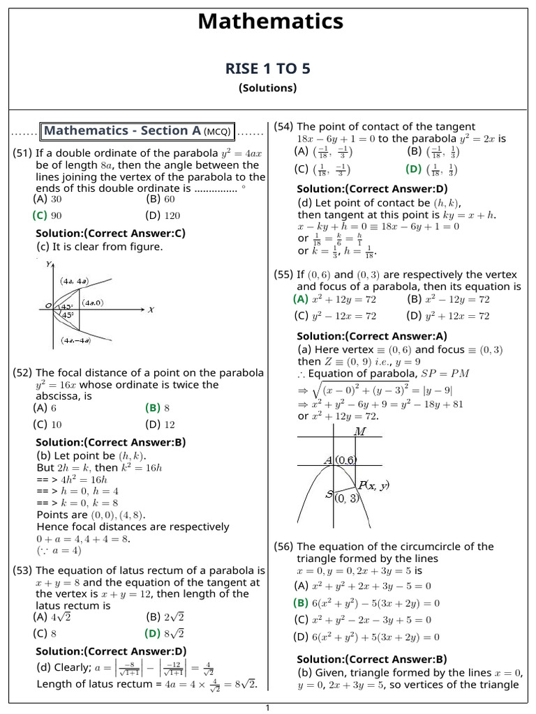 RISE 1 to 5 Mathematics(Solution) | PDF | Circle | Elementary Geometry