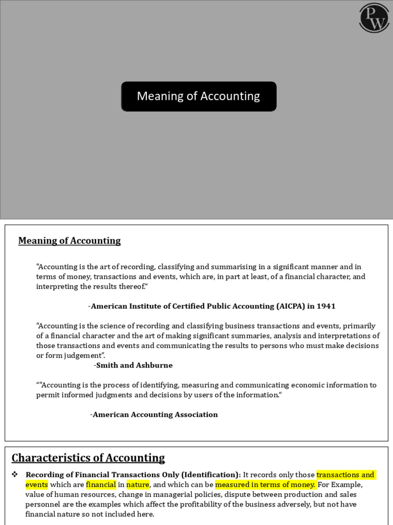 Meaning of Accounting - Short Notes - (Aarambh 2.0 2024) | PDF | Debits ...