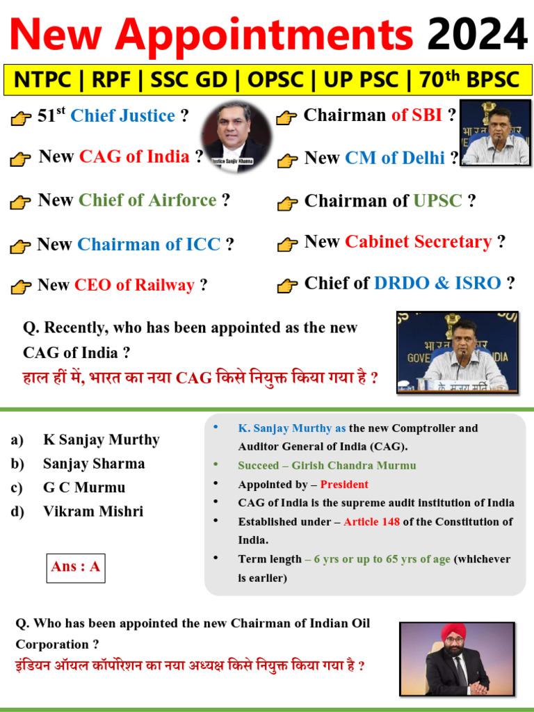Important Appointments (27 Nov Update) | PDF | Government Of India