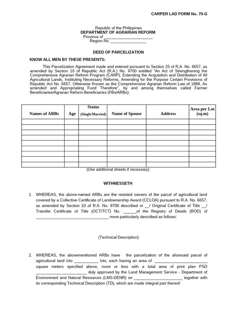 CARPER Parcelization Agreement Form | PDF