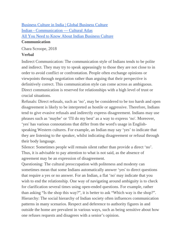 Navigating Indian Business Culture | PDF | Communication | Human ...