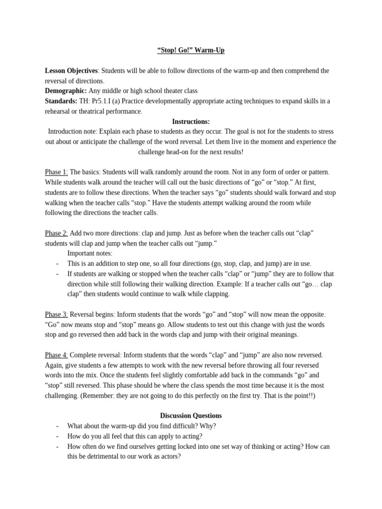 "Theater Warm-Up: Direction Reversal Game" | PDF | Learning | Cognition