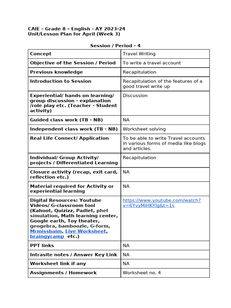 Unit 1-Unit Plan-Grade 8 Week 3 | PDF