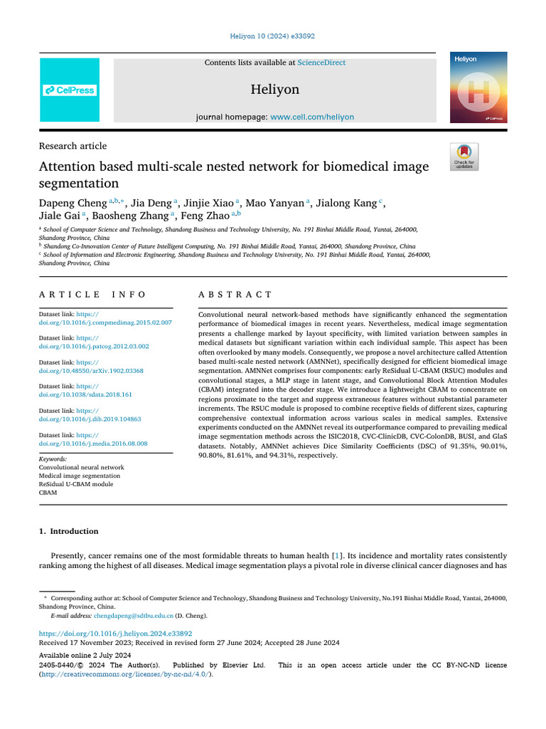 10. Attention Based Multi-scale Nested Network for Biomedical Image Segmentation | PDF | Image ...