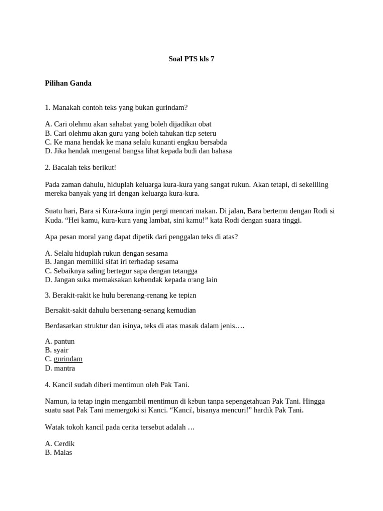 Soal PTS Bindo 7 | PDF