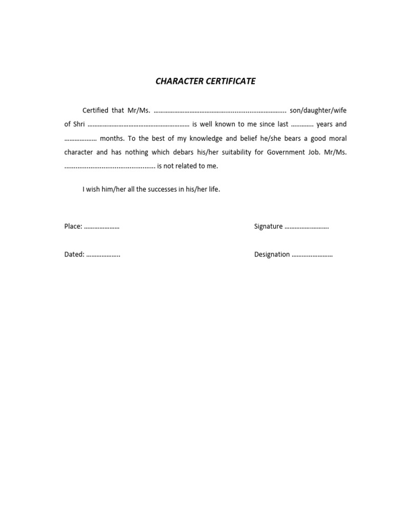 High Court ASO Character Certificate Format | PDF