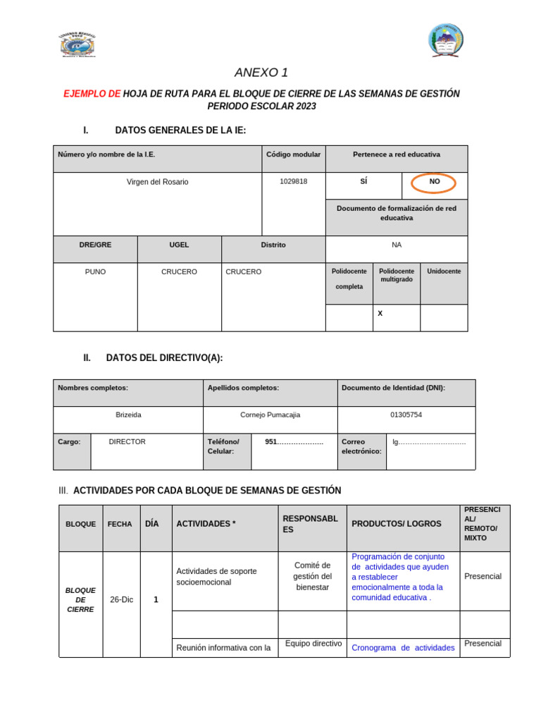 1 Anexo 1 Hoja de Ruta para El Bloque de Cierre de Las Semanas de Gestión 2023-1 | PDF ...
