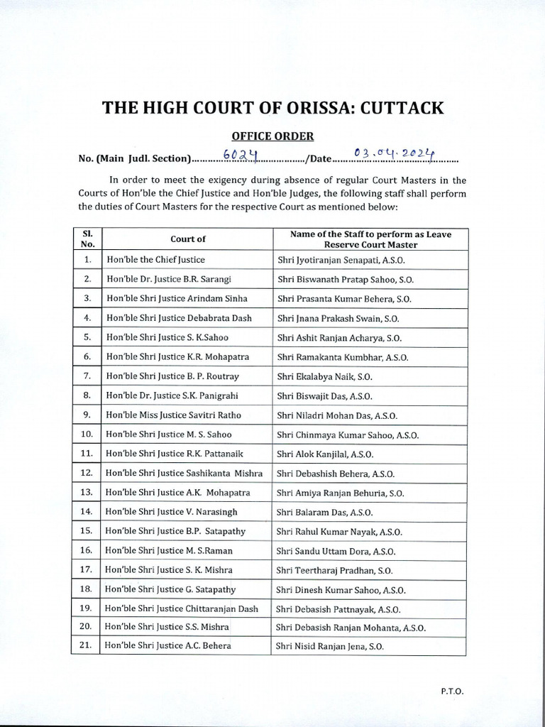 Leave Reserve Court Masters in the Court of Hon'ble the Chief Justice and Hon'ble Judges of the ...