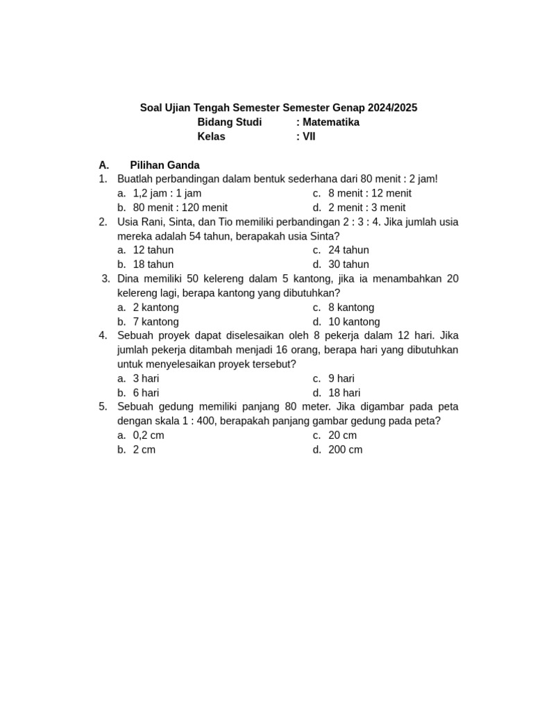 Soal Ujian Tengah Semester Semester Genap 2024 | PDF