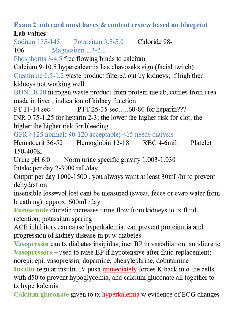 Exam 2 Notecard Must Haves | PDF | Lung | Kidney