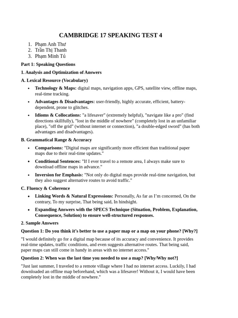 Cambridge 17 Speaking Test 4 Guide | PDF | Procrastination ...