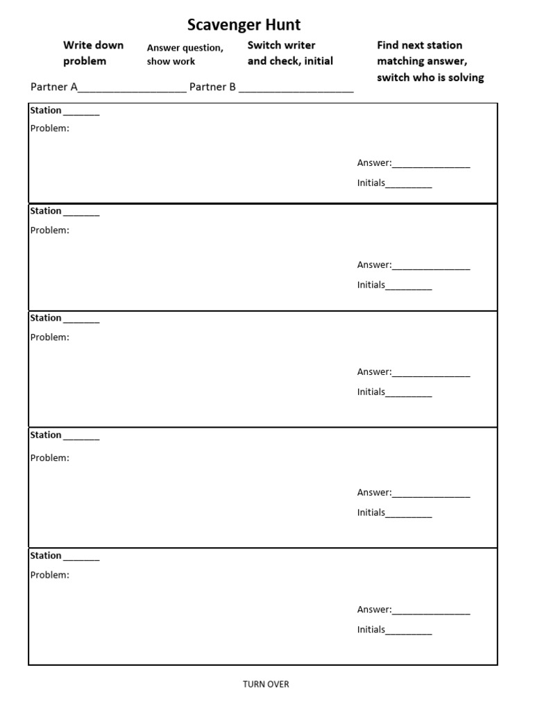 Scavenger Hunt - Answers For Problems Are On The Top of The Next Page | PDF
