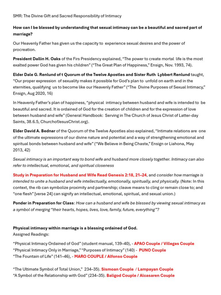 SMR Handouts Week 2 Intimacy Within Marriage | PDF | Marriage | God The Father