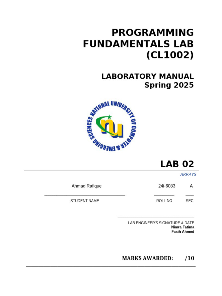 24i-6083 PROGRAMMING FUNDAMENTALS LAB | PDF | Computer Programming | C++