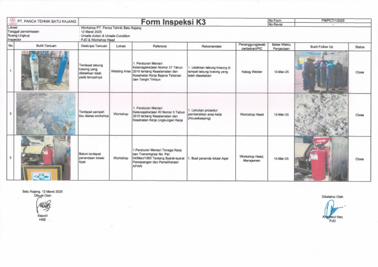 Contoh Laporan Inspeksi K3LH | PDF