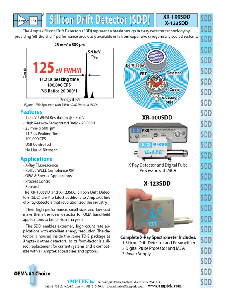 AmpTek X123-SDD Datasheet | PDF | Electromagnetic Spectrum | Measuring Instrument