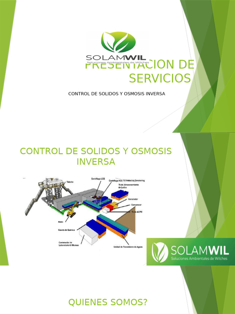 Presentacion de Servicios Control de Solidos y Osmosis Inversa | PDF | Centrífugo | Ósmosis