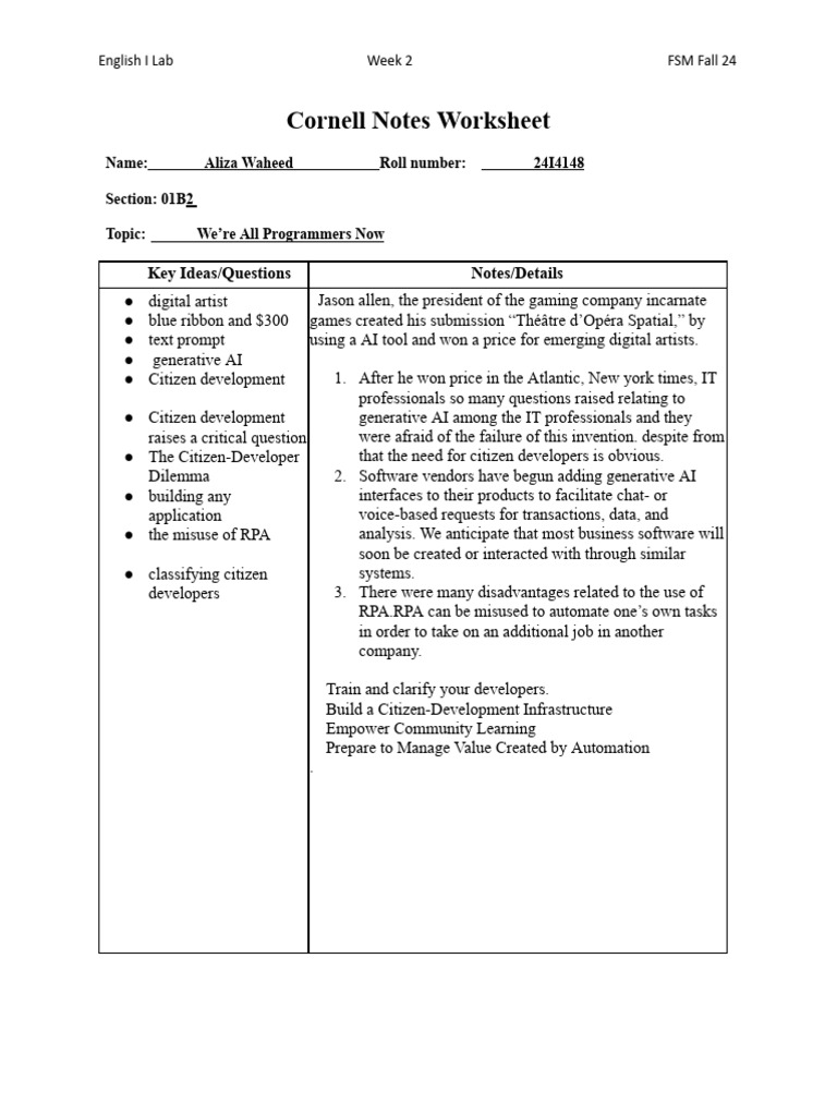 Worksheet Cornell-Notes | PDF | Artificial Intelligence | Intelligence ...