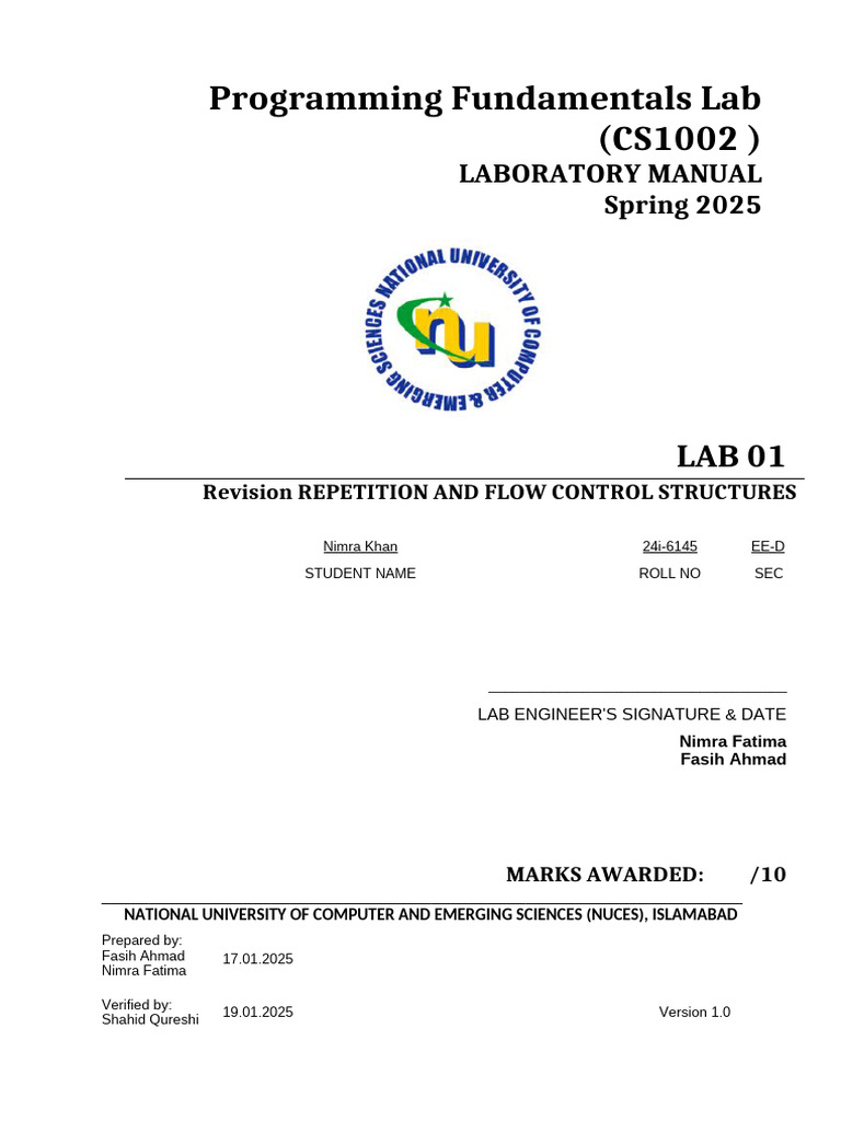 PF Lab01 Revision Repetition & Flow Control Structures | PDF | Control ...