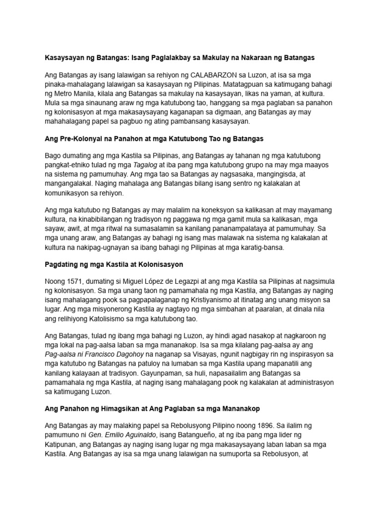 Kasaysayan NG Lungsod NG Batangas | PDF