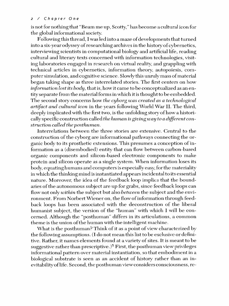 Hayles N Katherine How We Became Posthuman Virtual Bodies in ...