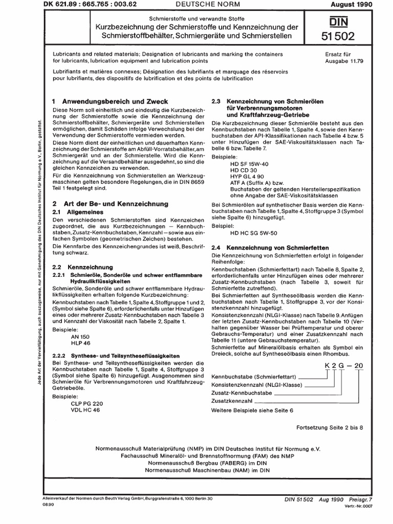 Din 51502 1990-08 | PDF
