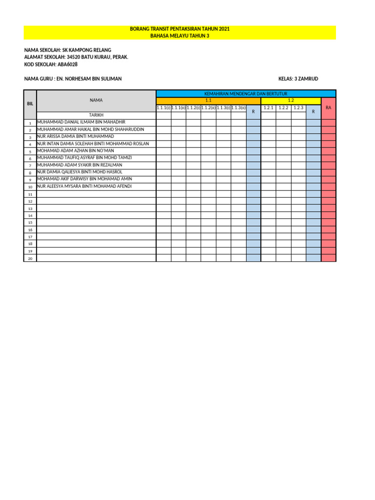 Rekod Tasmik Individu Tahun 3 | PDF