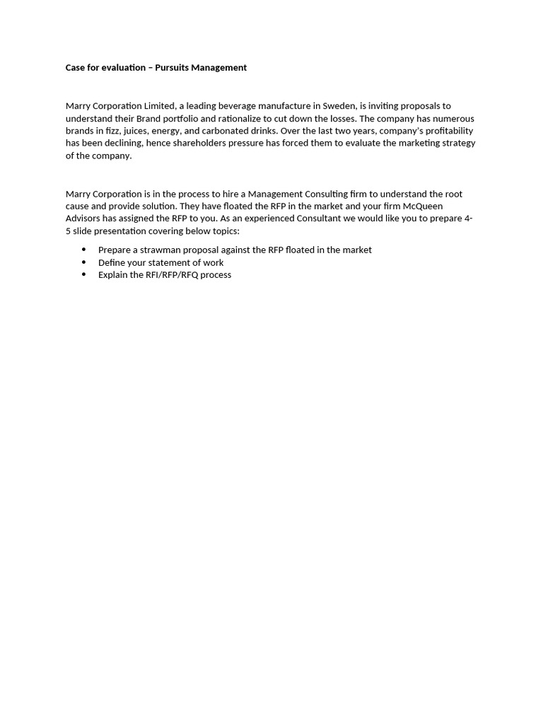Case For Evaluation - Pursuits Management | PDF