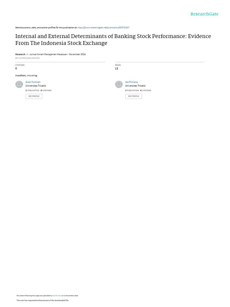 A21 Internal and External Determinants of Banking Stock Performance ...