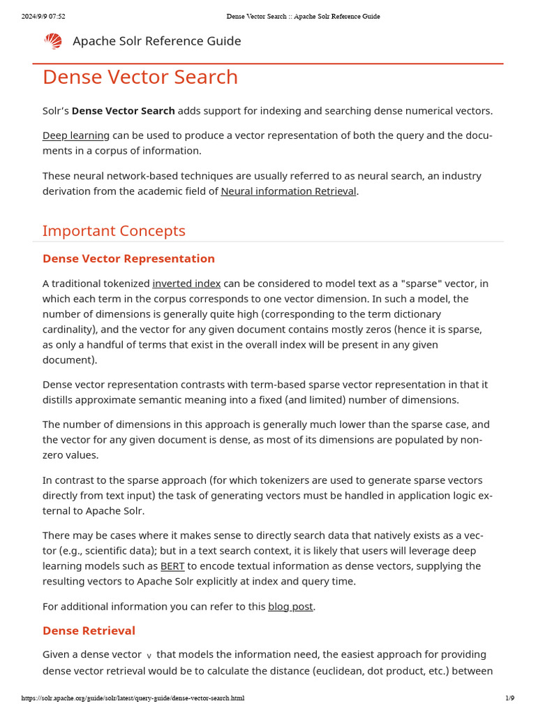 Dense Vector Search - Apache Solr Reference Guide | PDF | Computer Programming | Applied Mathematics