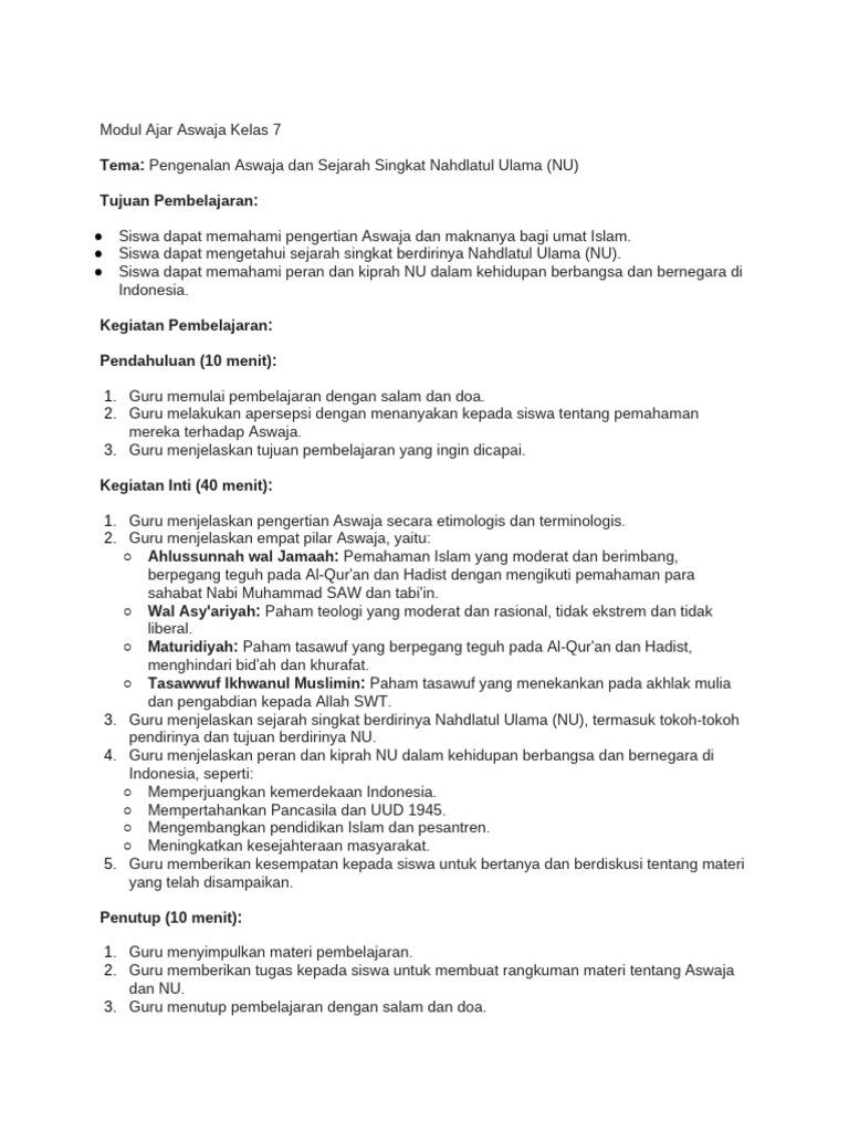 Buatkan Sebuah Modul Ajar Aswaja Kelas 7 | PDF