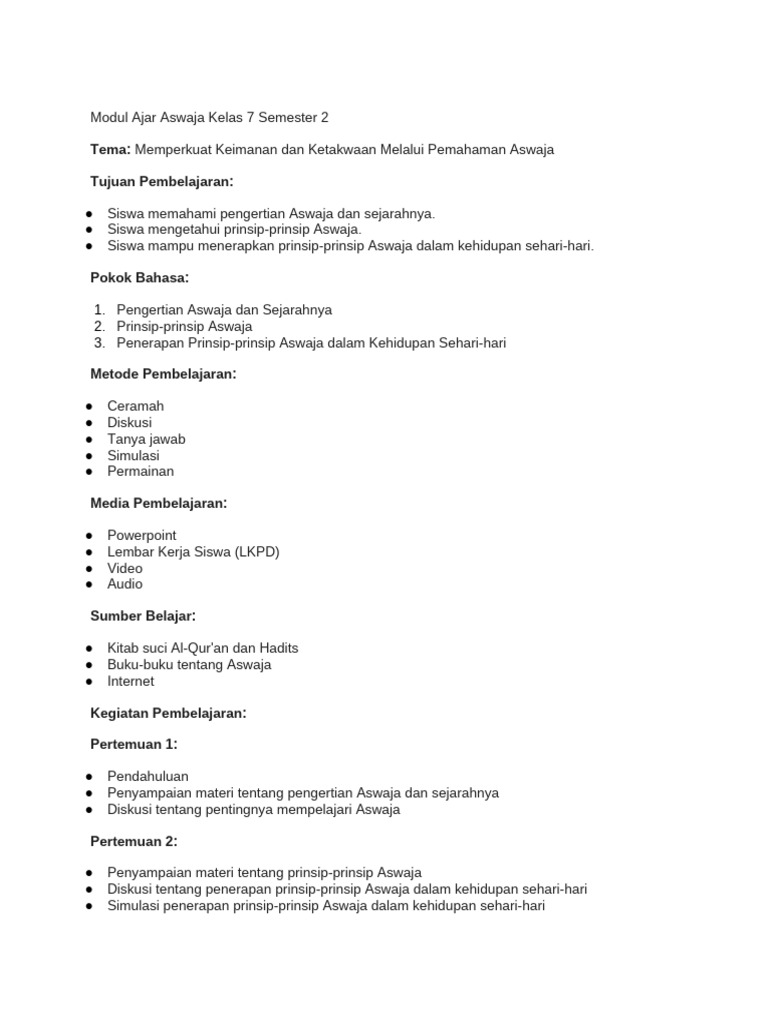 Buatkan Sebuah Modul Ajar Aswaja Kelas 7 Semester... | PDF