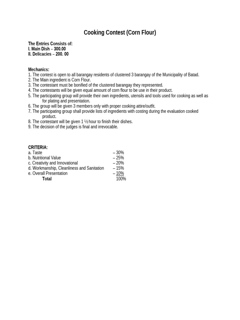 Cooking Contest Guidelines and Criteria | PDF