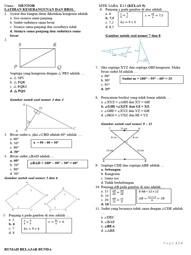 Latihan MTK Kesebangunan Dan BRSL PART 2 | PDF